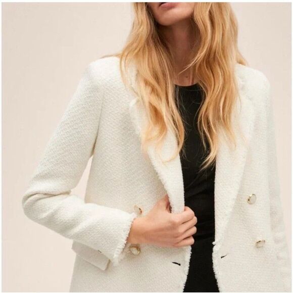 Mango | Jackets & Coats | Mango Mng Suit Blazer Tweed White Structured ...